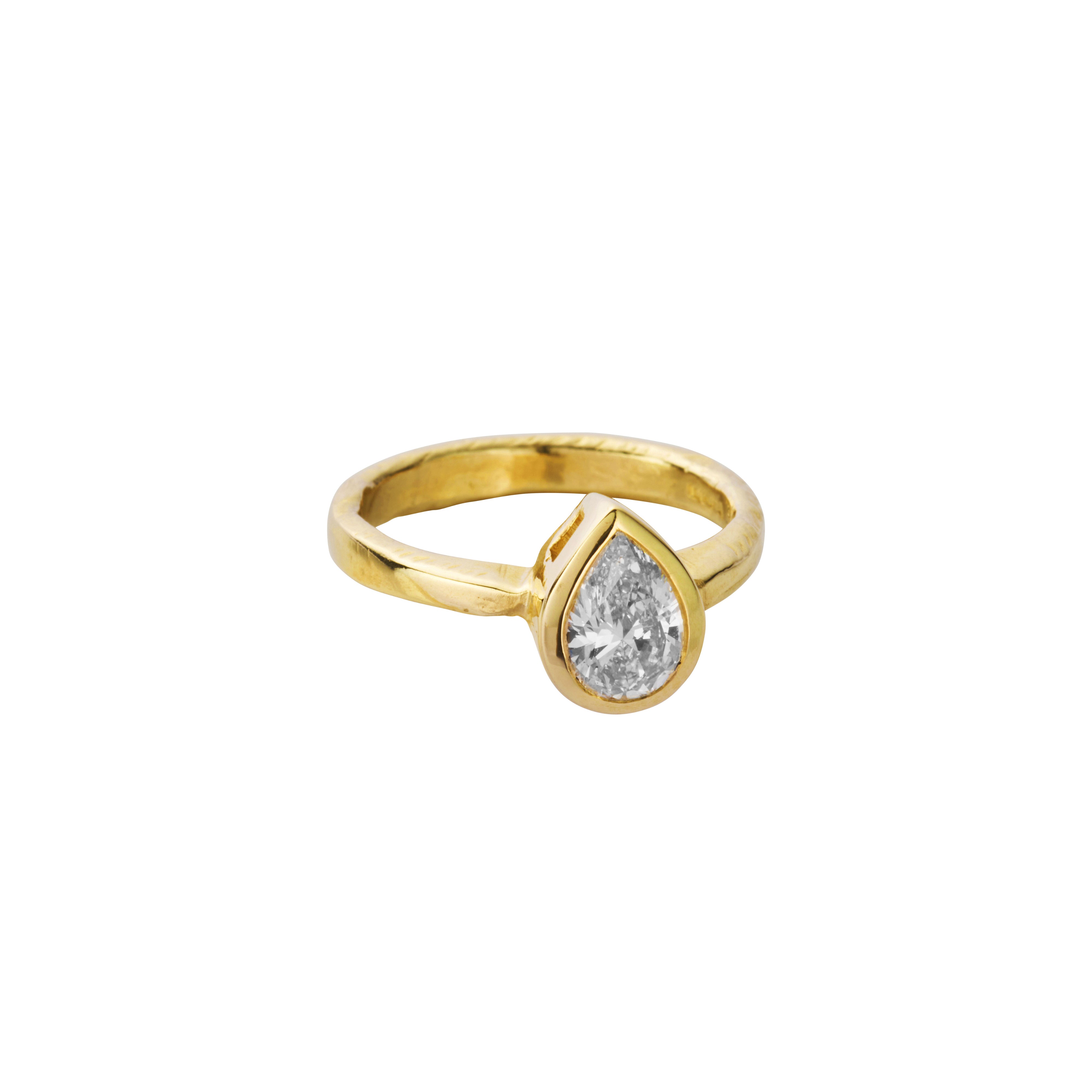 'The Muse' 18ct Gold Pear 1ct Natural Diamond Bezel Engagement Ring ...