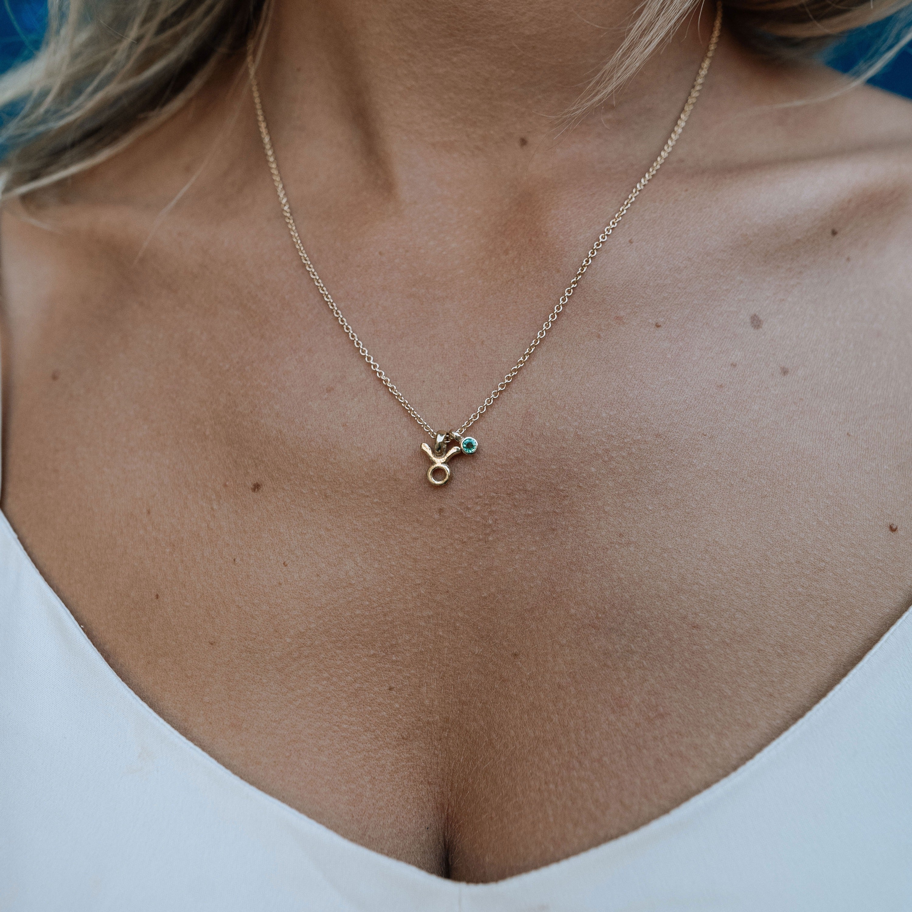 Gold Mini Taurus Horoscope Emerald Birthstone Necklace Daniella Draper