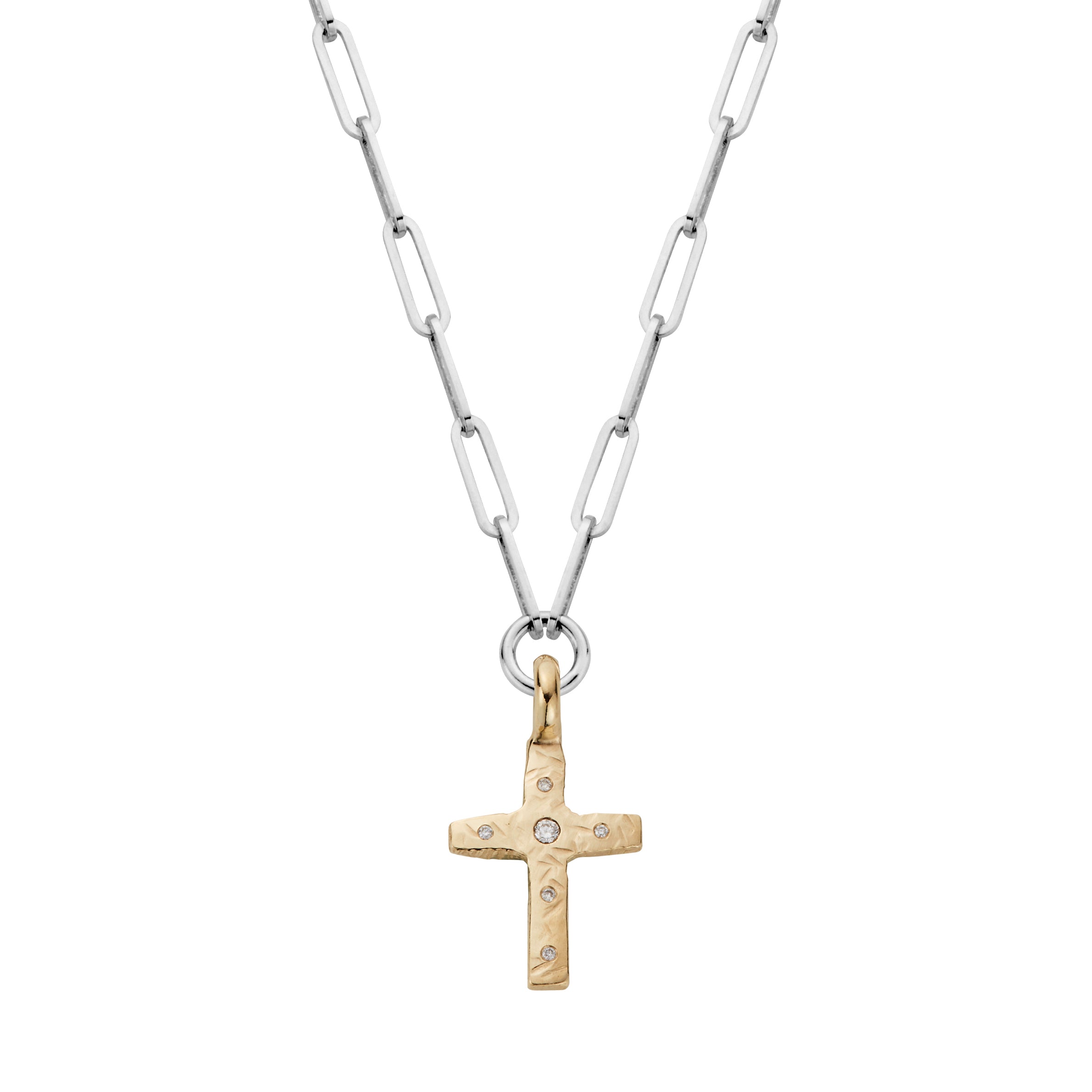 Buy the Silver & Gold Diamond Midi Square Cross Trace Chain Necklace ...